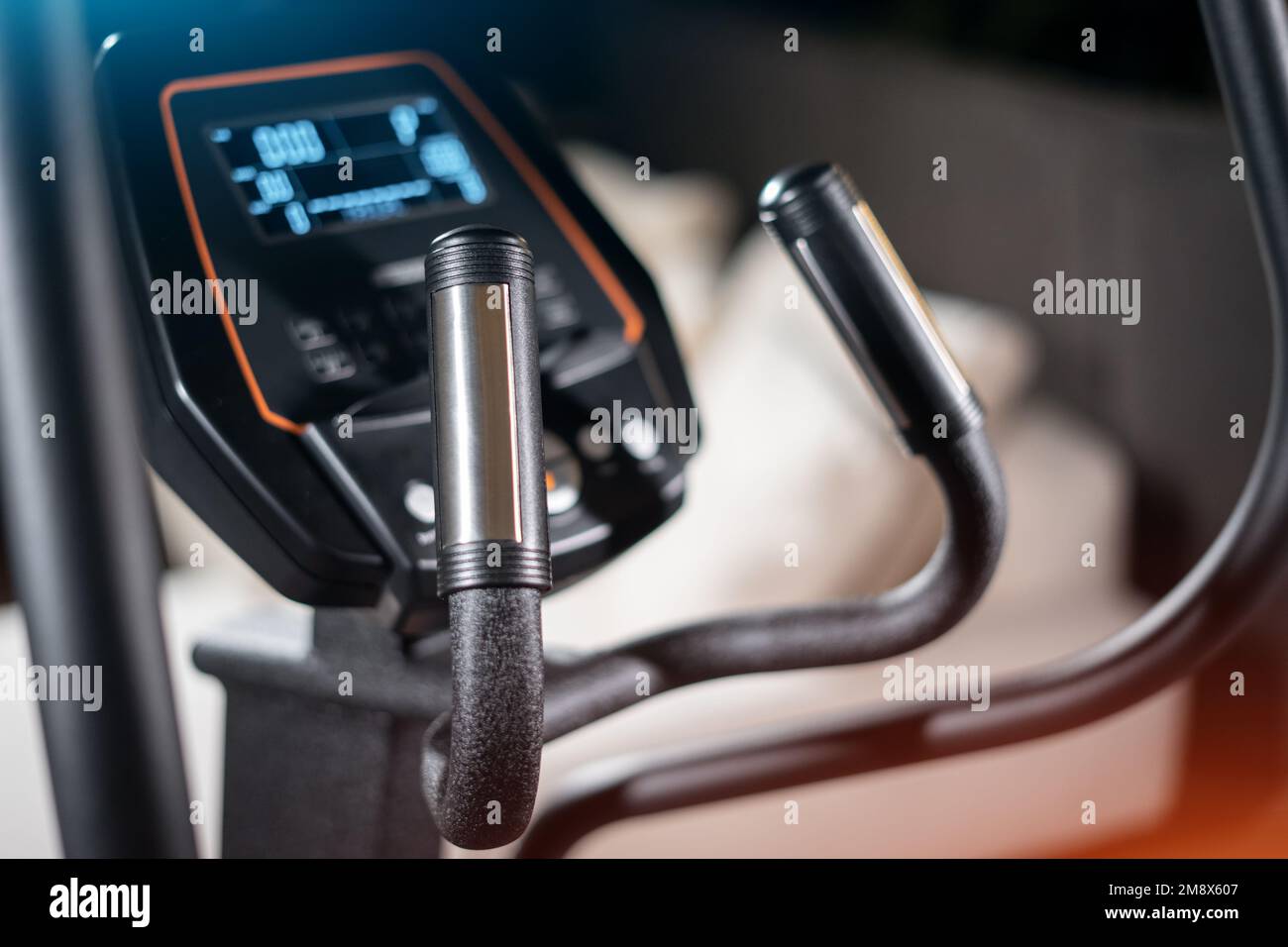 heart rate or pulsometer measure handle on elliptic machine with pulse ...