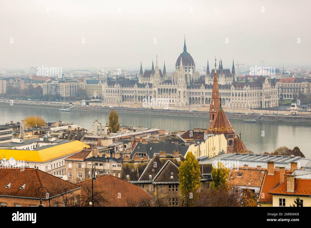 Budapest cityscape view across Danube river with city parliament at day ...