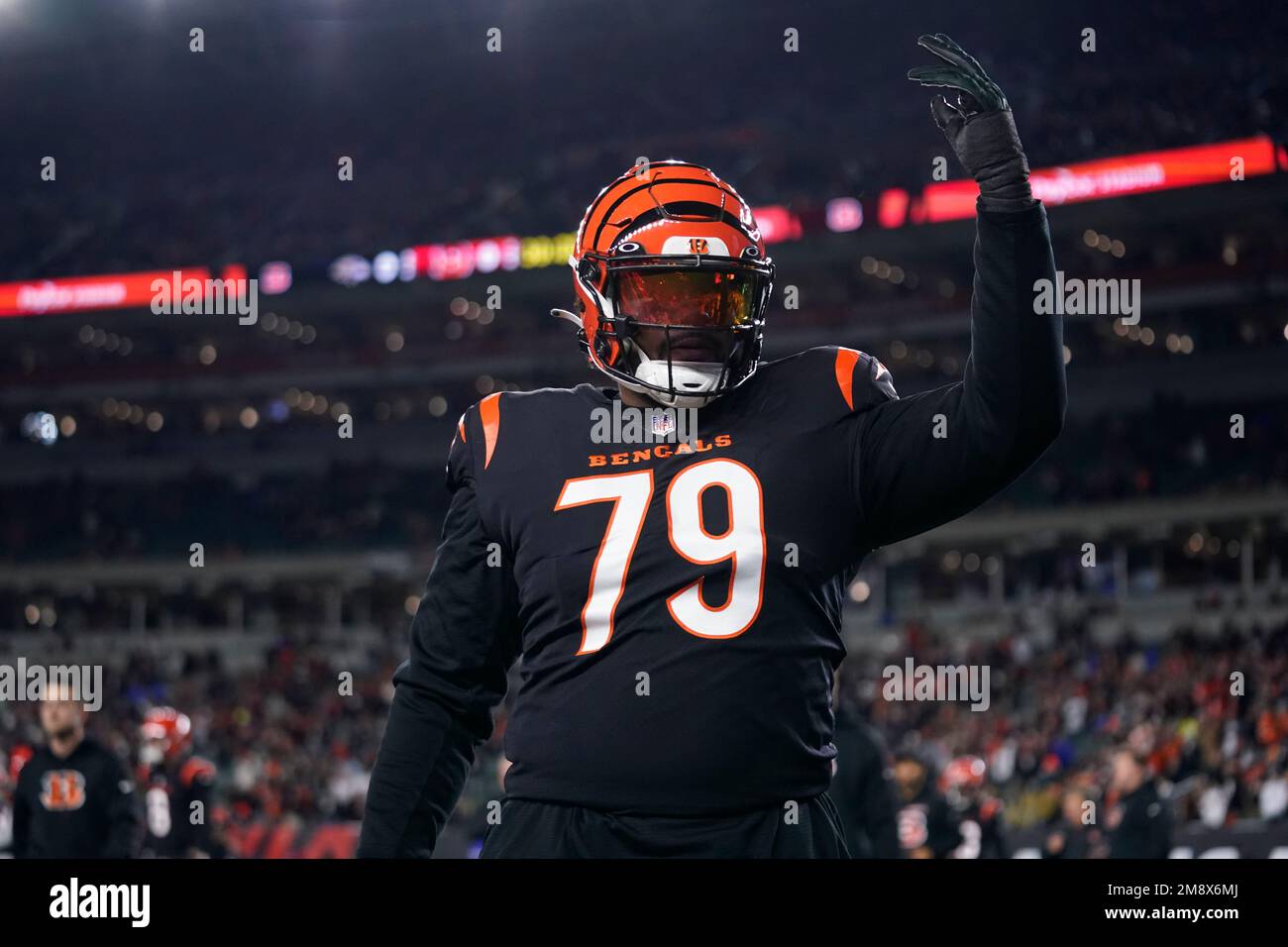 Cincinnati Bengals guard Jackson Carman is seen before an NFL wild-card ...