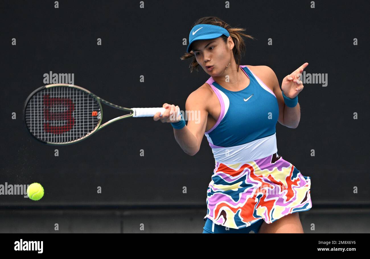 Emma Raducanu of Great Britain returns during her Women’s Singles 1st round match against Tamara ...