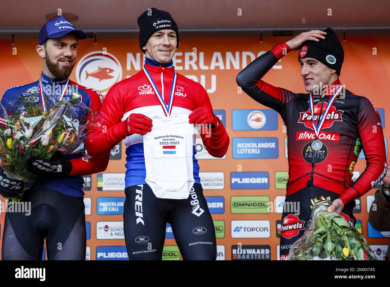 ZALTBOMMEL - (lr) Joris Nieuwenhuis (third), Lars van der Haar (first), Ryan Kamp (third) during ...