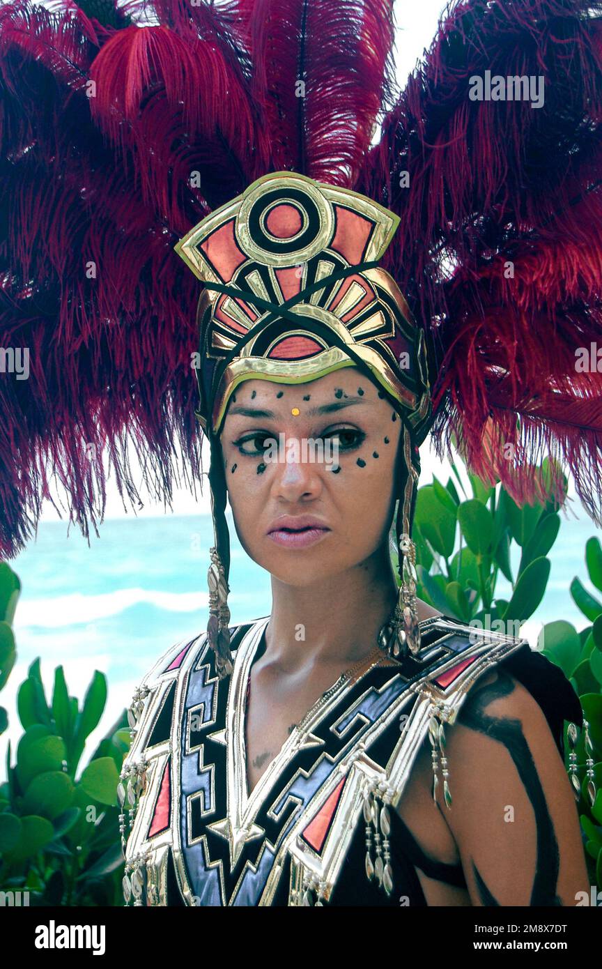 Faces of Mexico: Young Woman Wears Ceremonial Garb in Cancun Stock ...