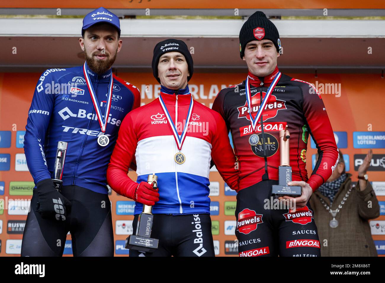 ZALTBOMMEL - (lr) Joris Nieuwenhuis (second), Lars van der Haar (first), Ryan Kamp (third ...