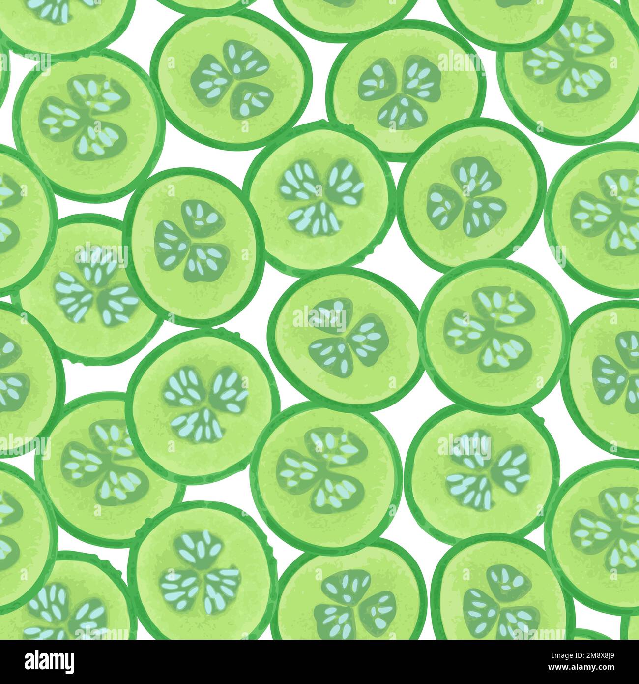 Seamless pattern with cucumber slices. Vector illustration in hand ...