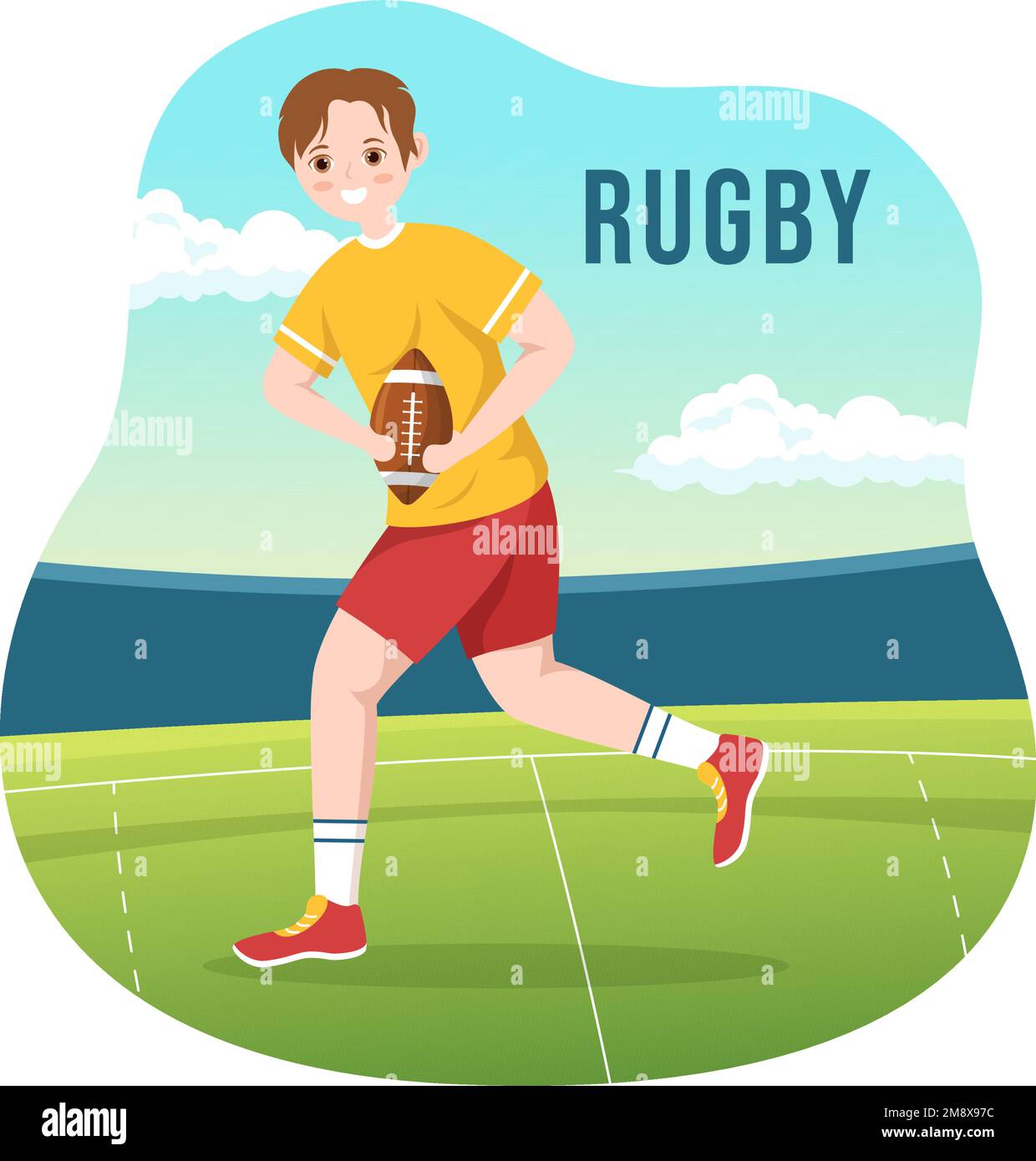 Rugby Player Running Illustration with a Ball in Championship Sport for ...