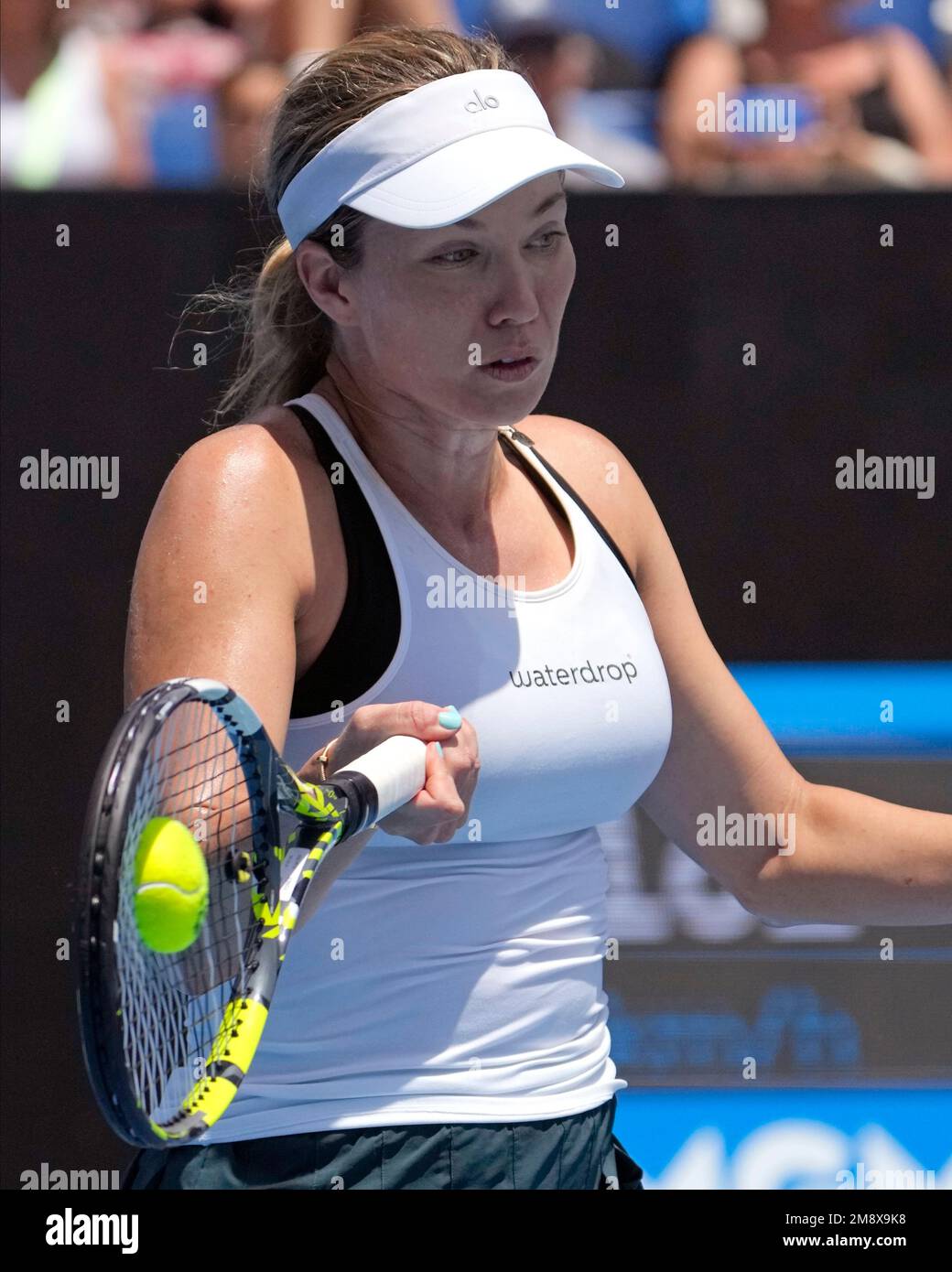 Danielle Collins of the U.S. plays a forehand return to Anna Kalinskaya ...