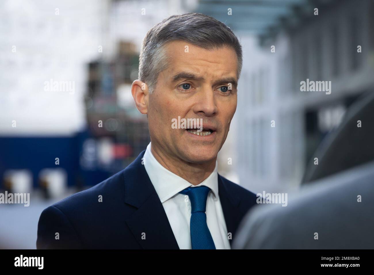London, UK. 15th Jan, 2023. Mark Harper is interviewed outside BBC ...