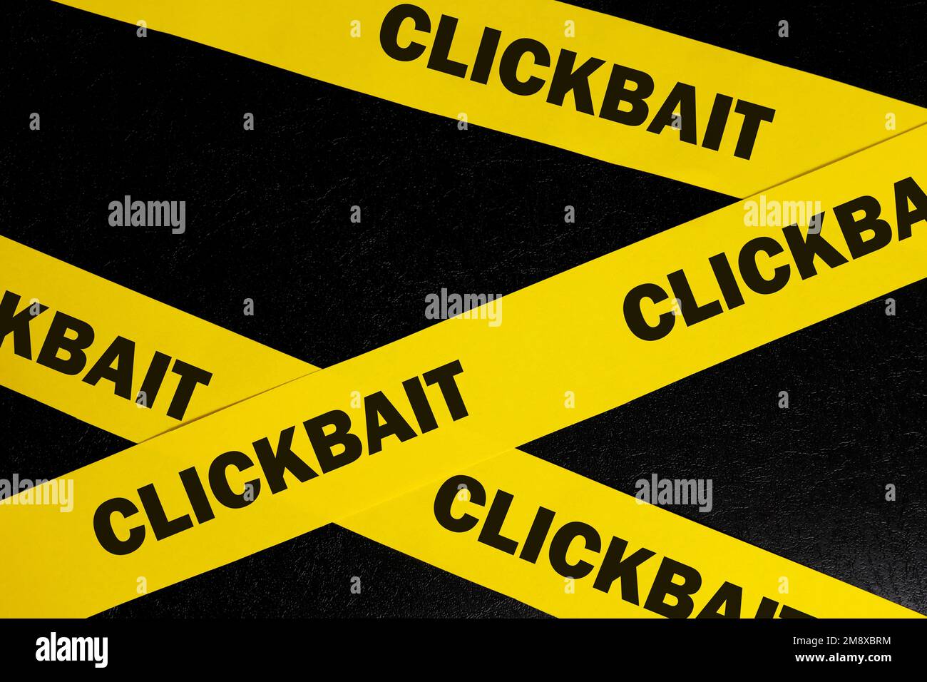 Clickbait scam alert, caution and warning concept. Yellow barricade ...
