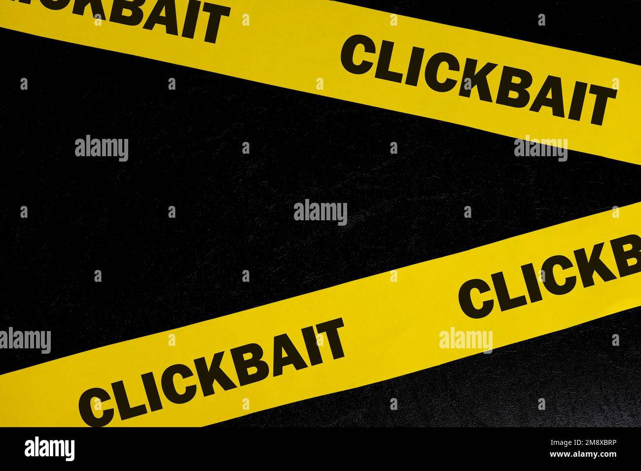 Clickbait scam alert, caution and warning concept. Yellow barricade ...