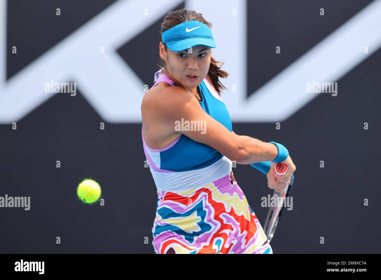 Melbourne, Australia. 16th Jan, 2023. Emma Raducanu of United Kingdom plays a shot during round ...