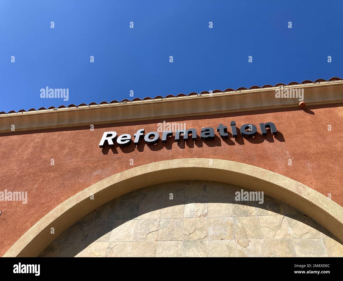 Reformation sign, logo on the store facade at Desert Hills Premium ...