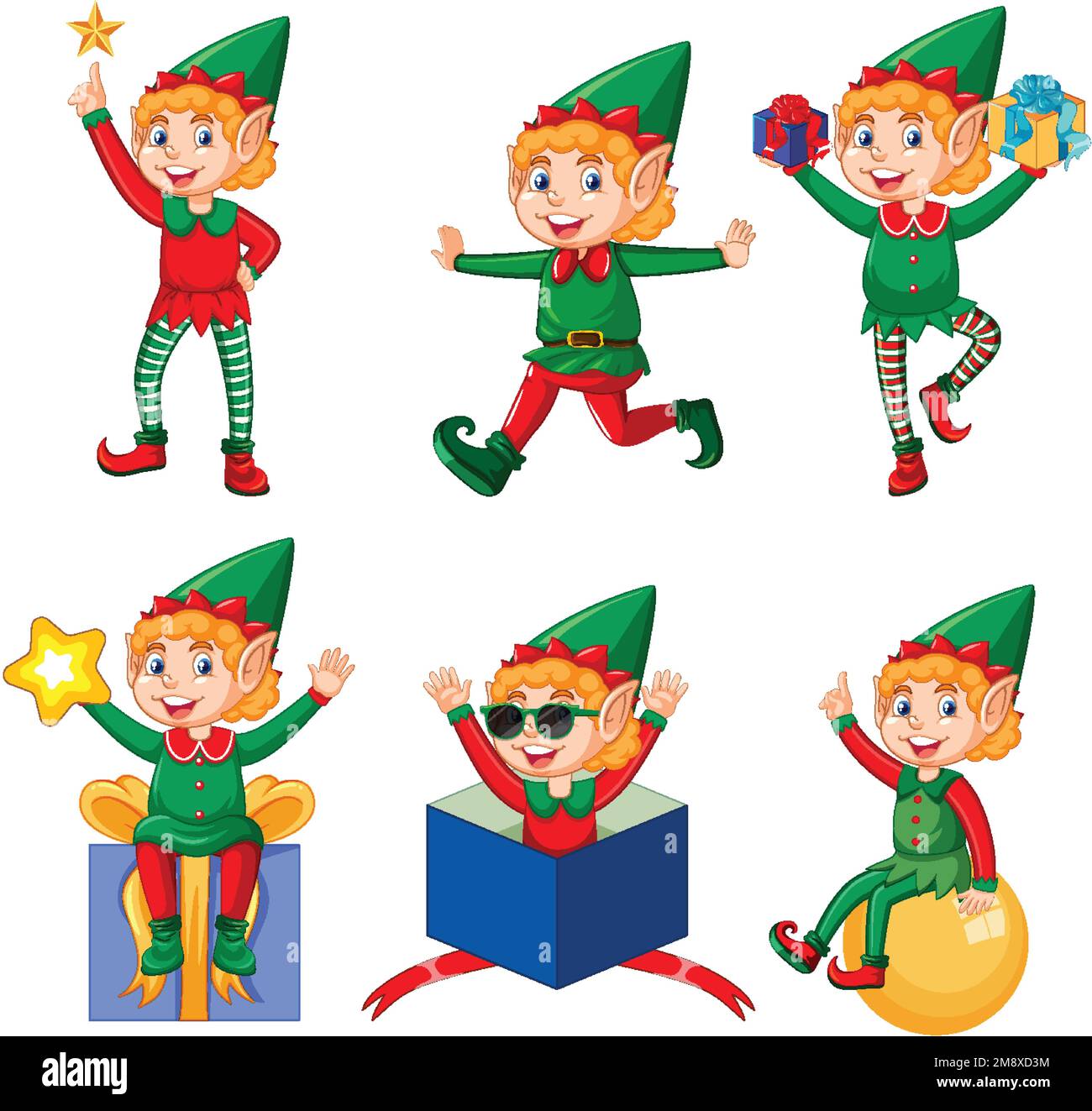 Cute kid wearing elf costume cartoon illustration Stock Vector Image ...