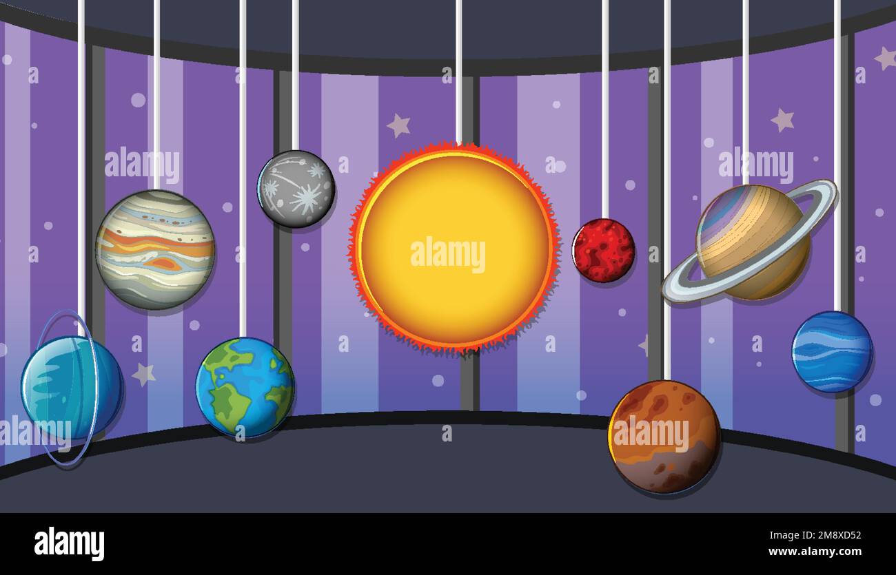 A room decorated with solar system planets template illustration Stock ...