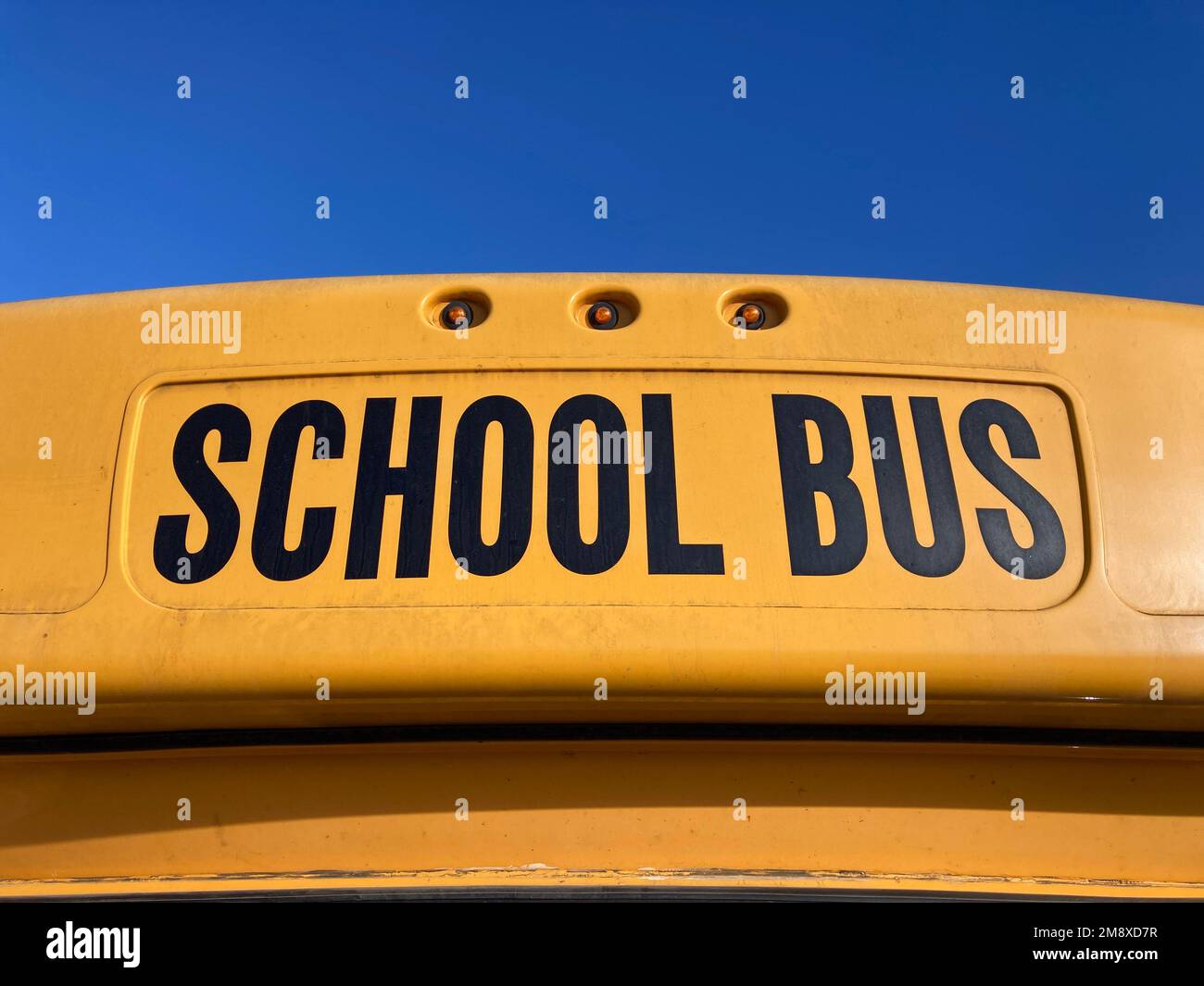 School bus sign on yellow school bus. Close up Stock Photo - Alamy