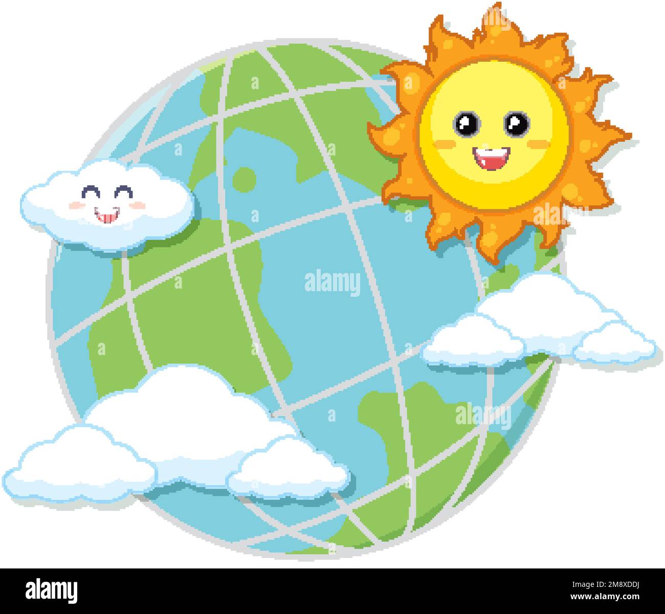 Earth globe with smile sun and cloud illustration Stock Vector Image ...