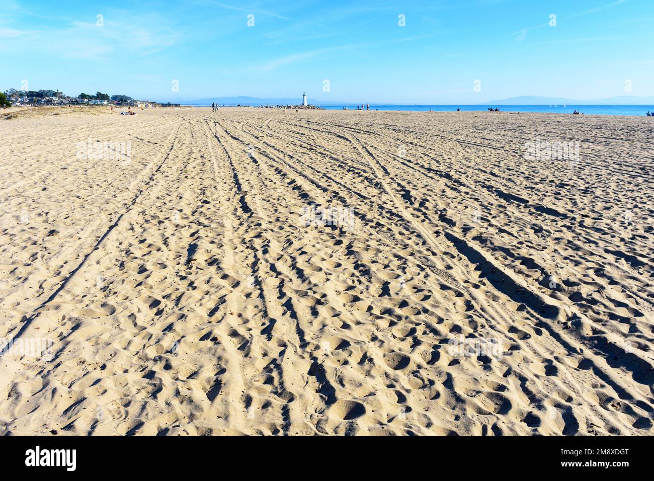 Random foot steps and vehicle tracks on Seabright State Beach. Santa ...