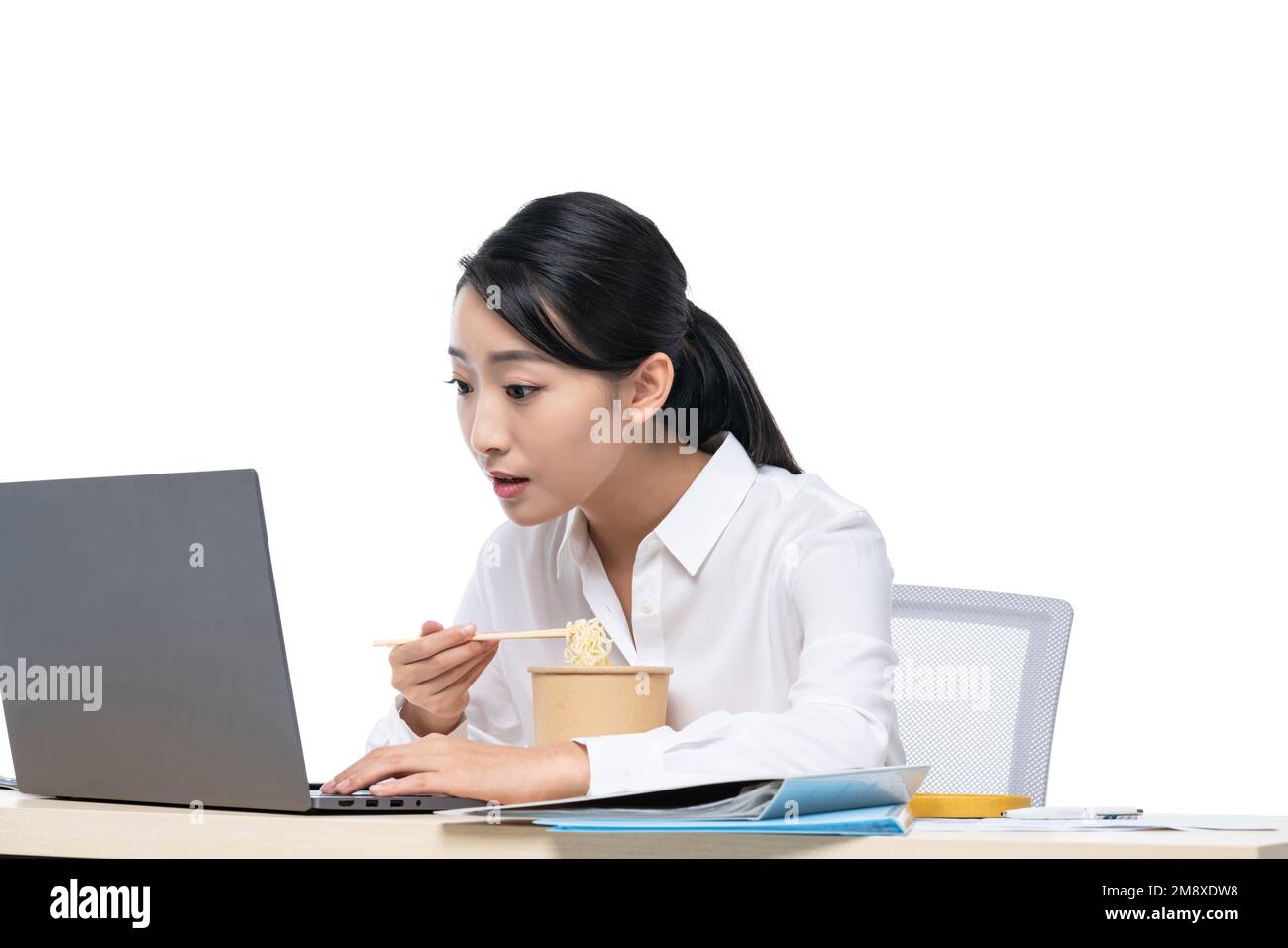 Young business lady eat fast food Stock Photo - Alamy