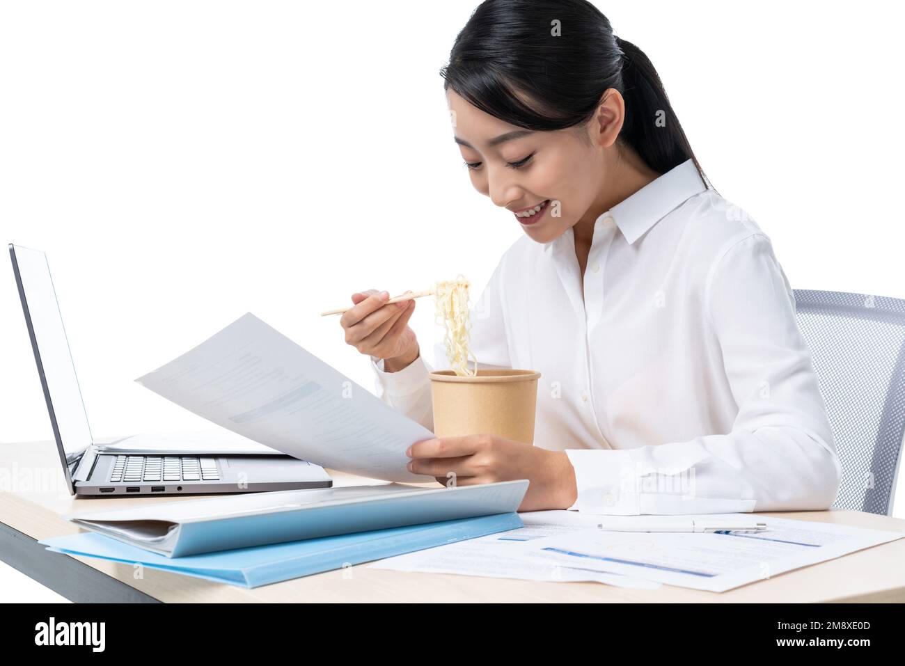 Young business lady eat fast food Stock Photo - Alamy