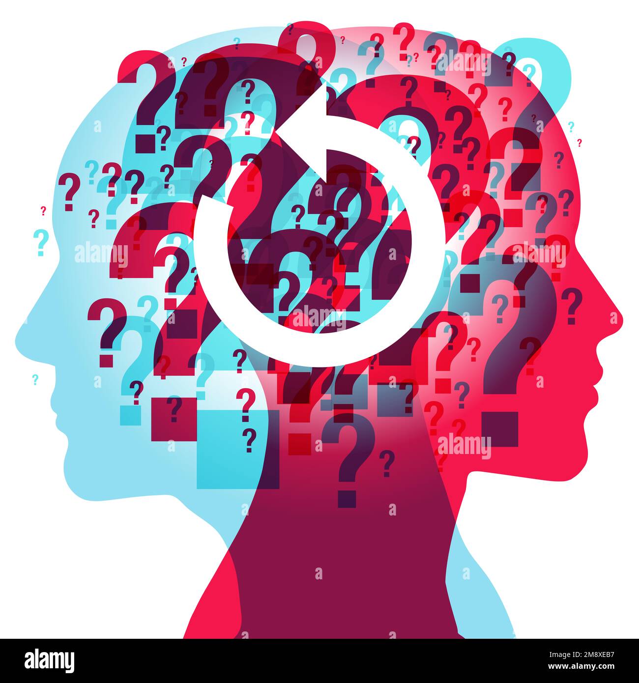 2 back-to-back figure silhouettes overlaid with various transparent ...