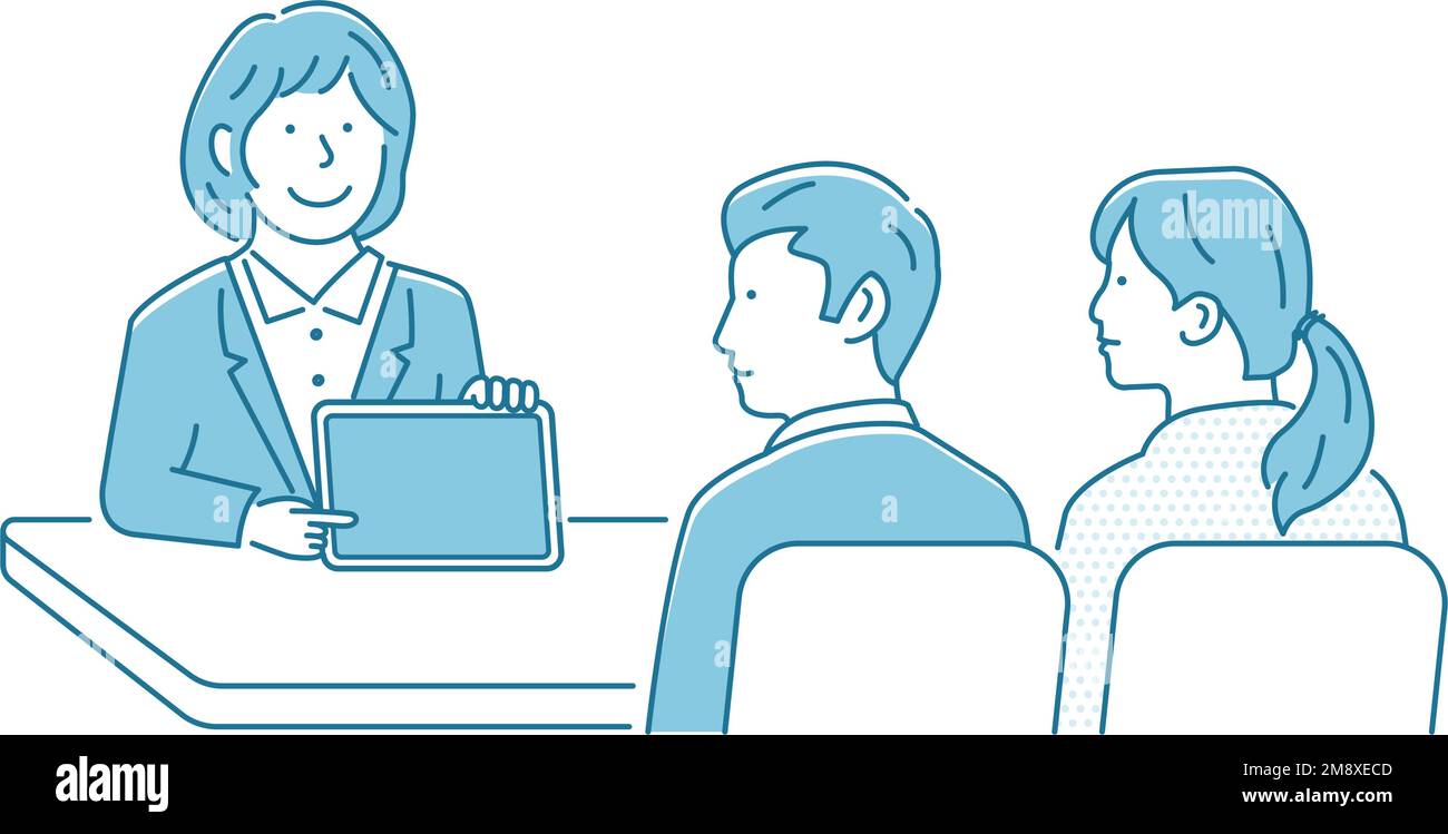 Vector illustration of a meeting between a female salesperson and a ...