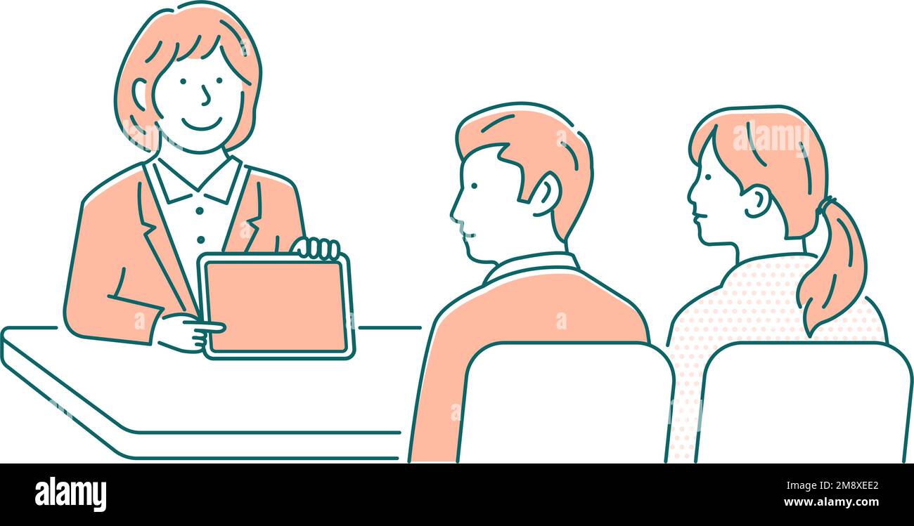 Vector illustration of a meeting between a female salesperson and a ...