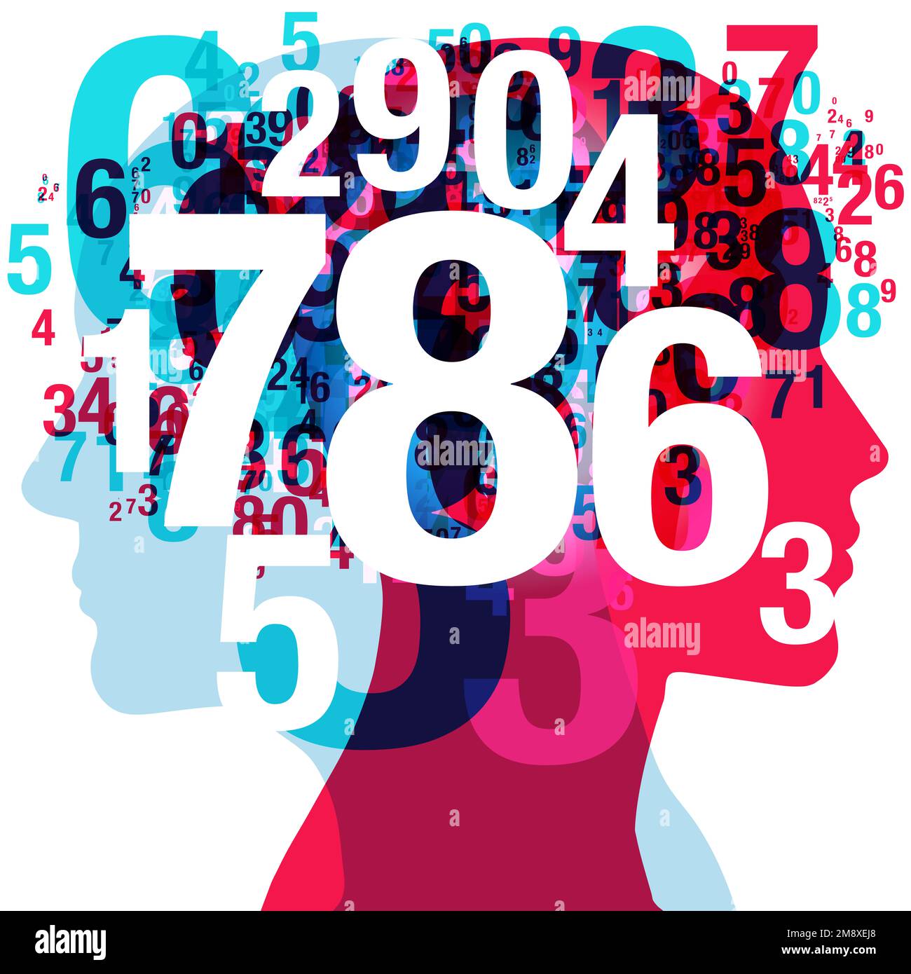 2 side back-to-back figure silhouette overlaid with various sized semi ...