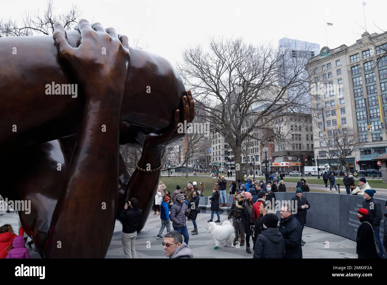 People visit the sculpture entitled “The Embrace “ by artist Hank ...