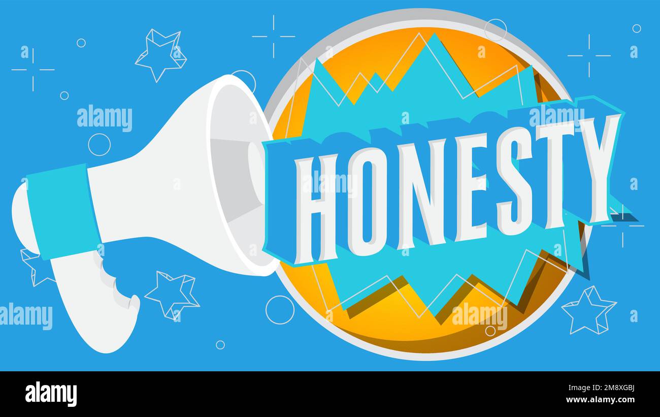 Honesty Text With Cartoon Megaphone Vector Announcement Illustration
