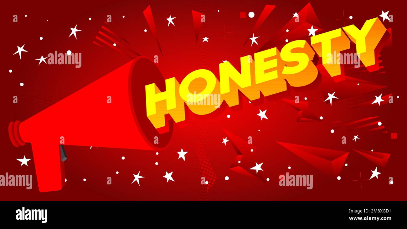 Honesty text with cartoon Megaphone. Vector Announcement illustration ...