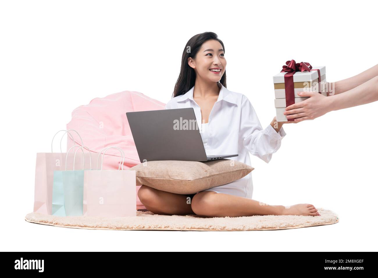 Happy woman shopping products Cut Out Stock Images & Pictures - Alamy