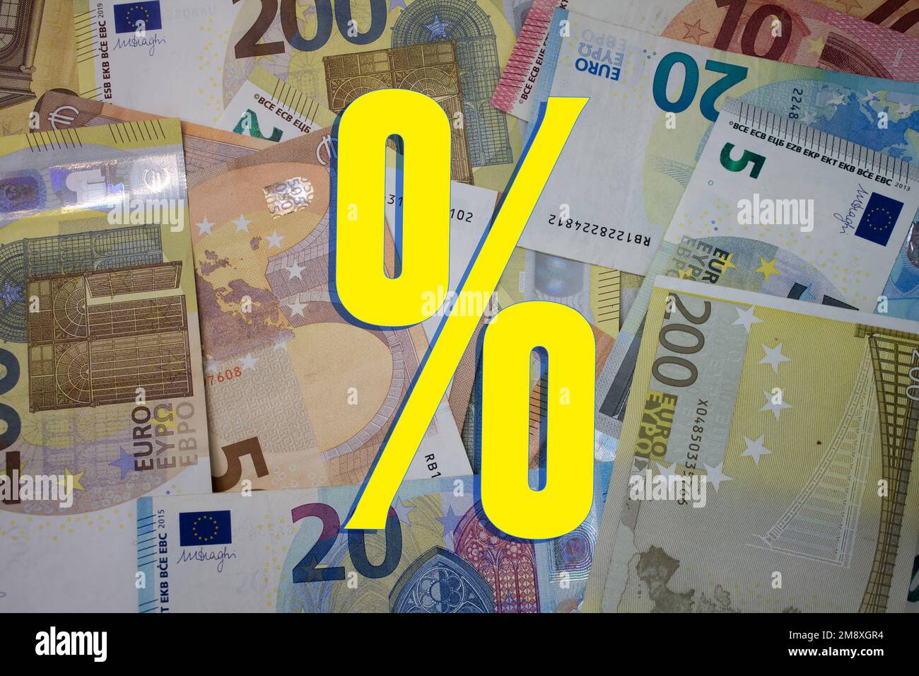 Percentage Sign with money. Paper currency background with different ...