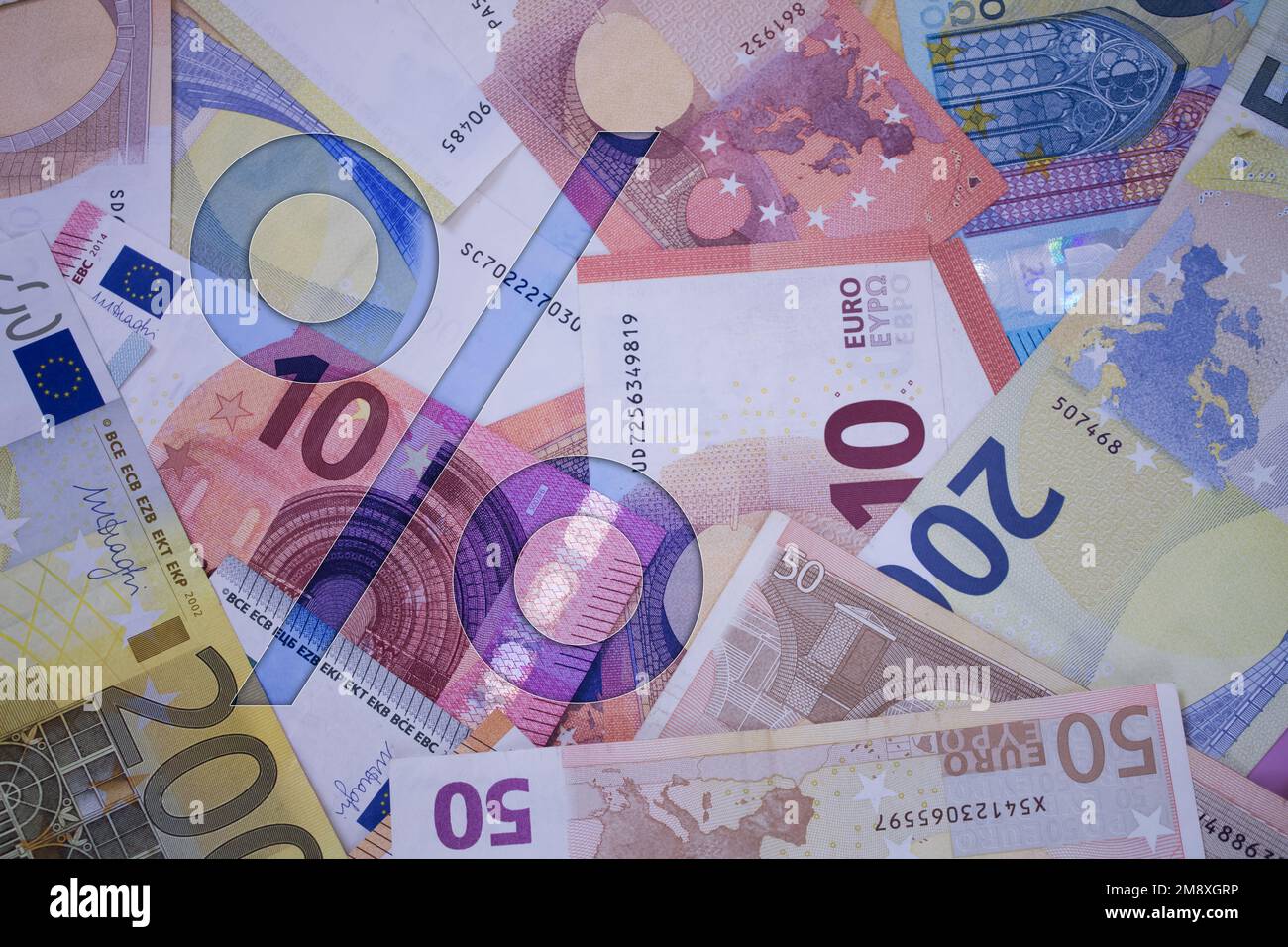 Percentage Sign with money. Paper currency background with different ...