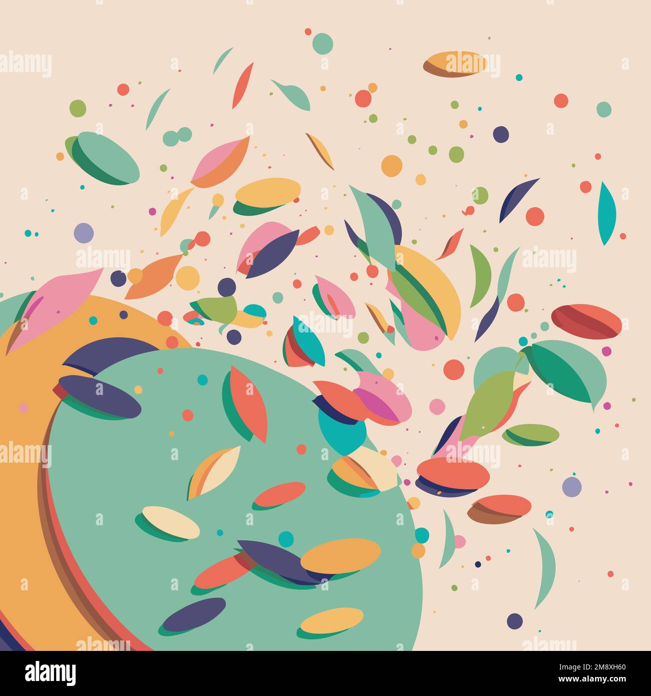 Flat and minimalist background representing confetti thrown into the ...