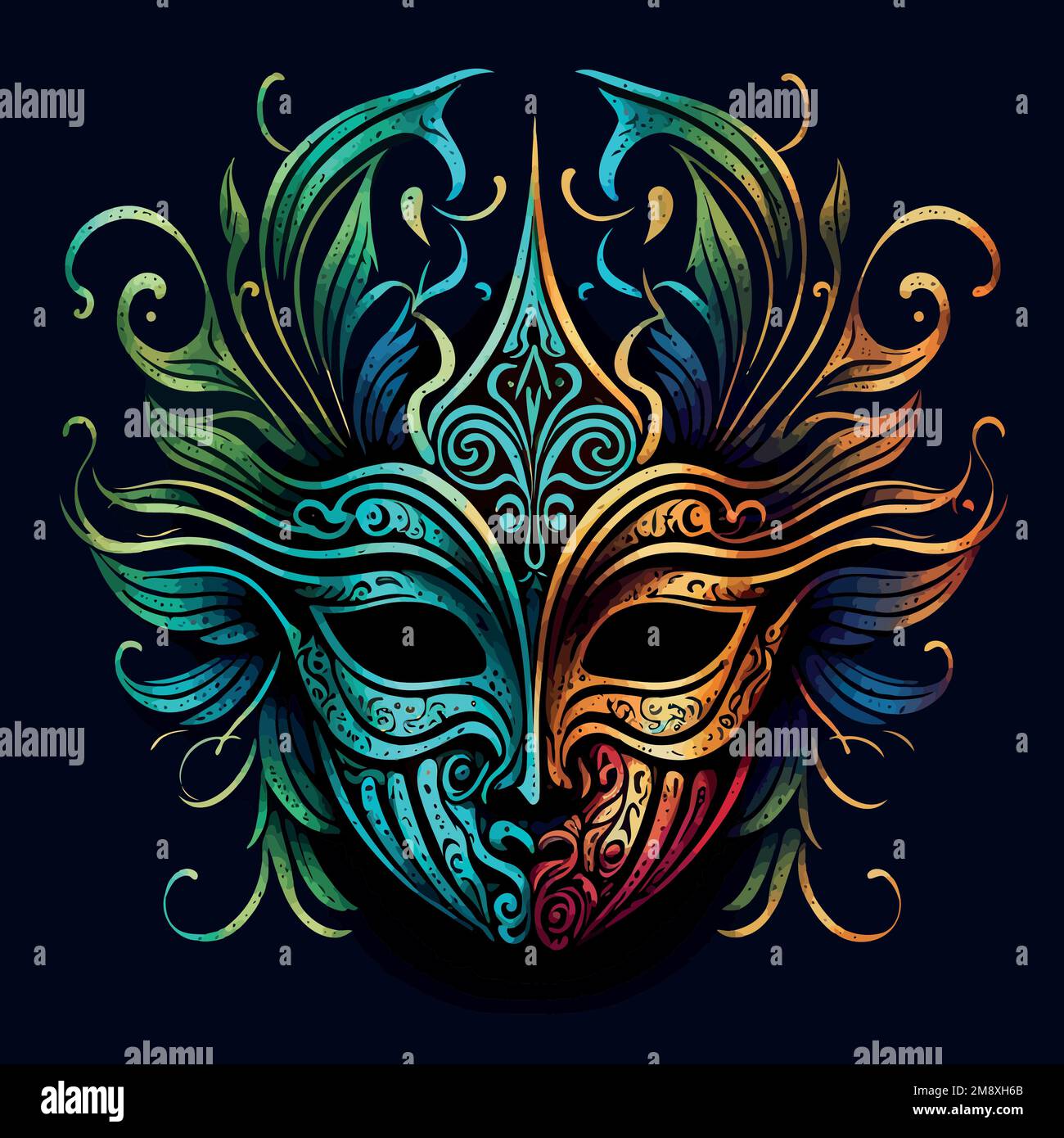 Vector illustration of an ornate colorful venetian mask in carnival ...
