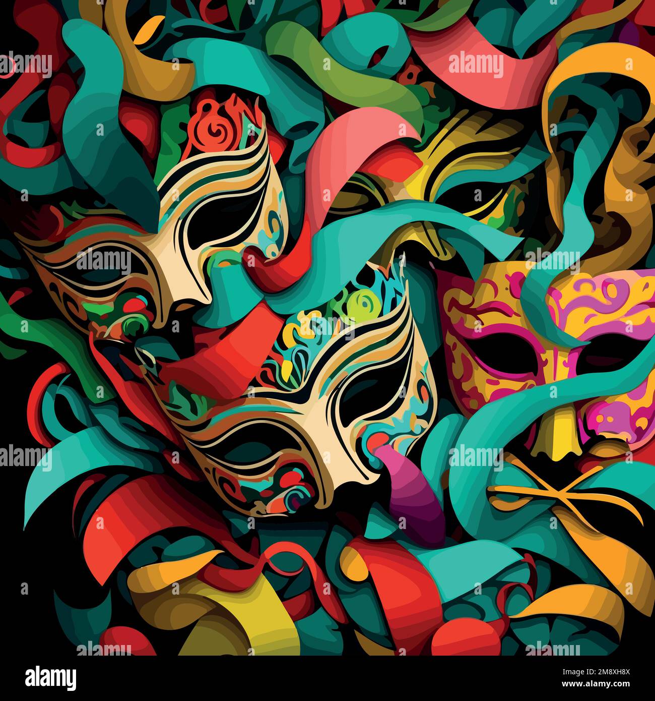 Vector illustration of an ornate colorful venetian mask in carnival ...