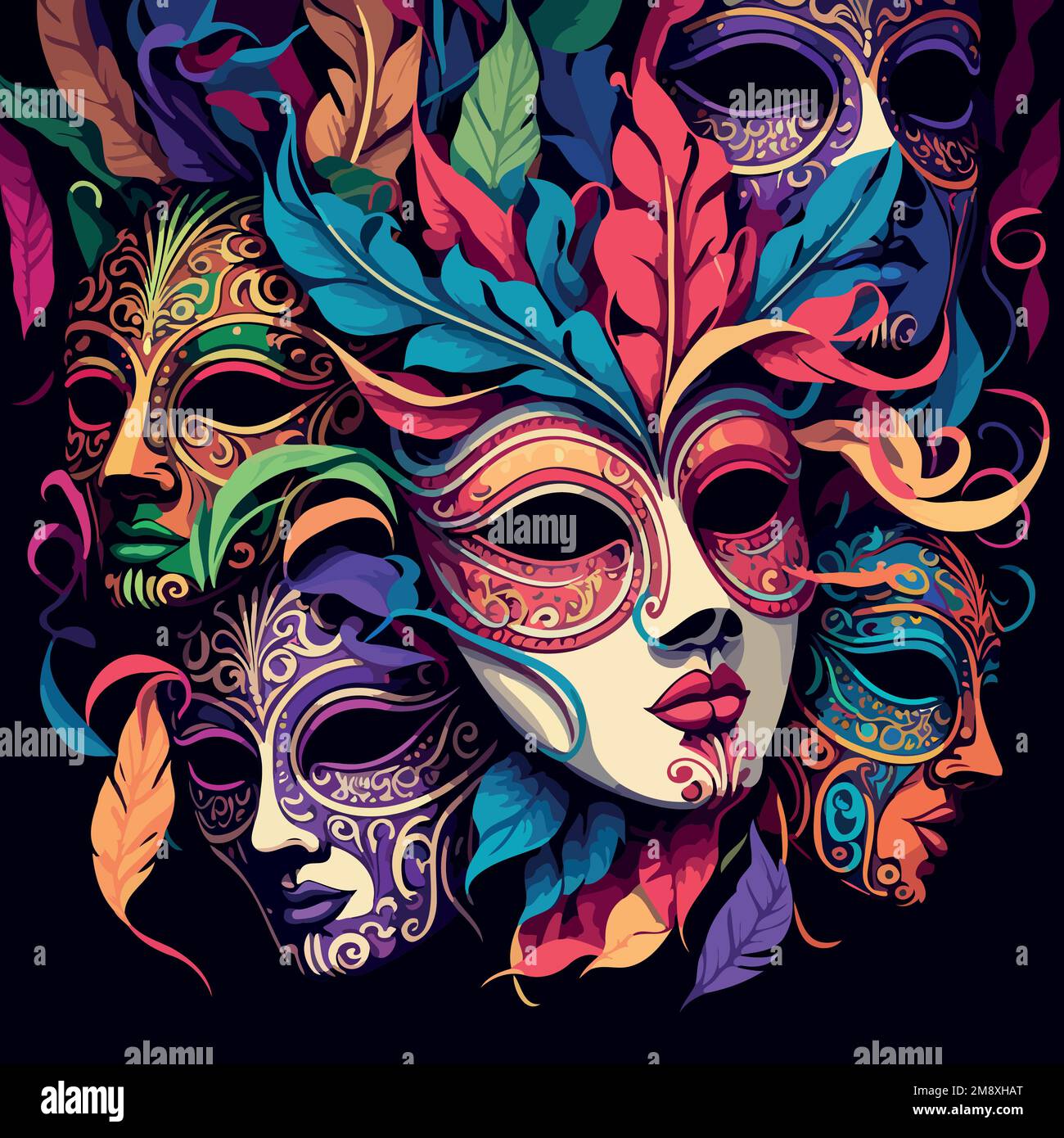 Vector illustration of an ornate colorful venetian mask in carnival ...