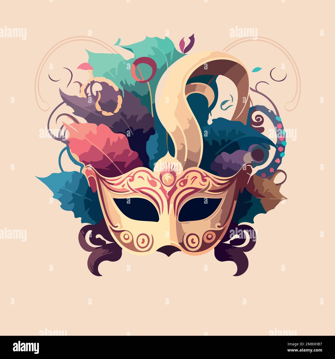 Vector illustration of an ornate colorful venetian mask in carnival ...