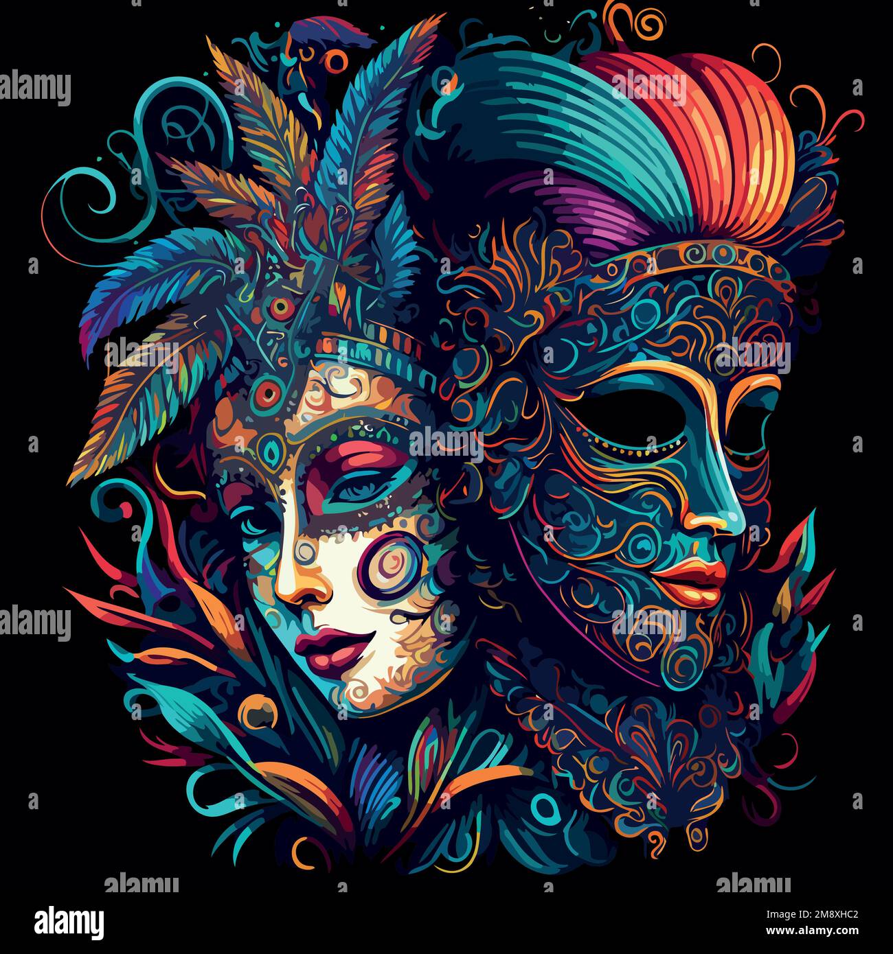 Vector illustration of an ornate colorful venetian mask in carnival ...