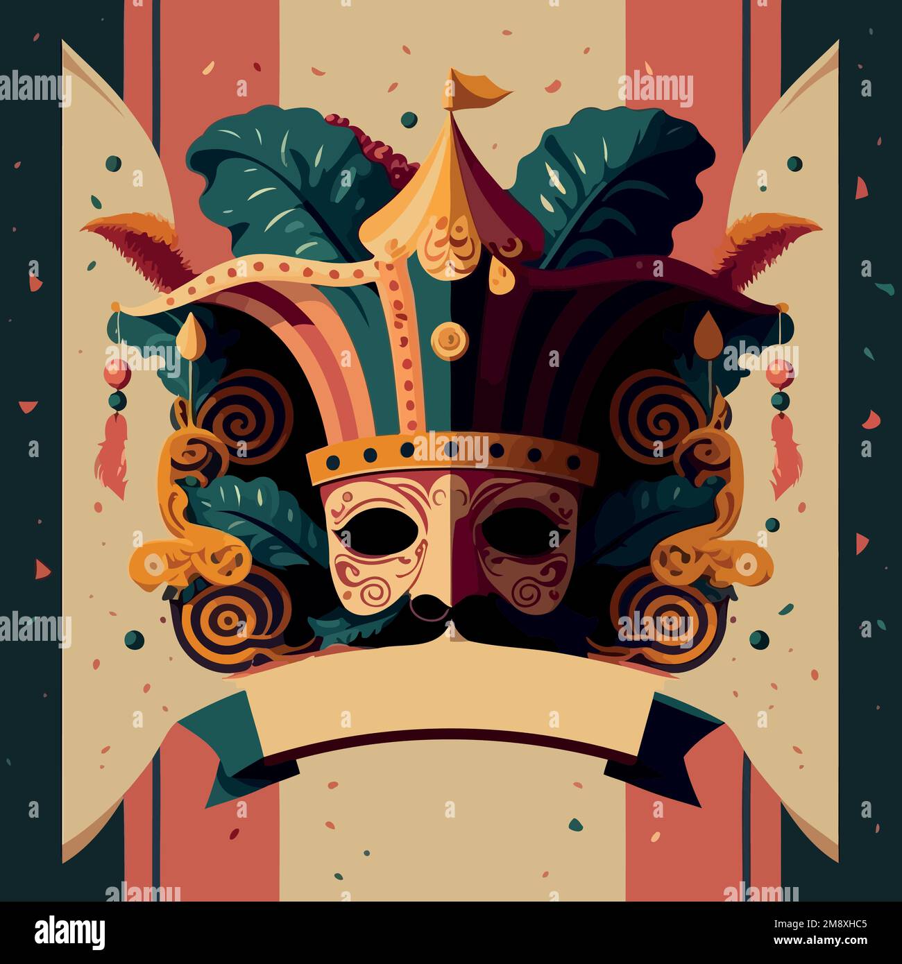 Vector illustration of an ornate colorful venetian mask in carnival ...