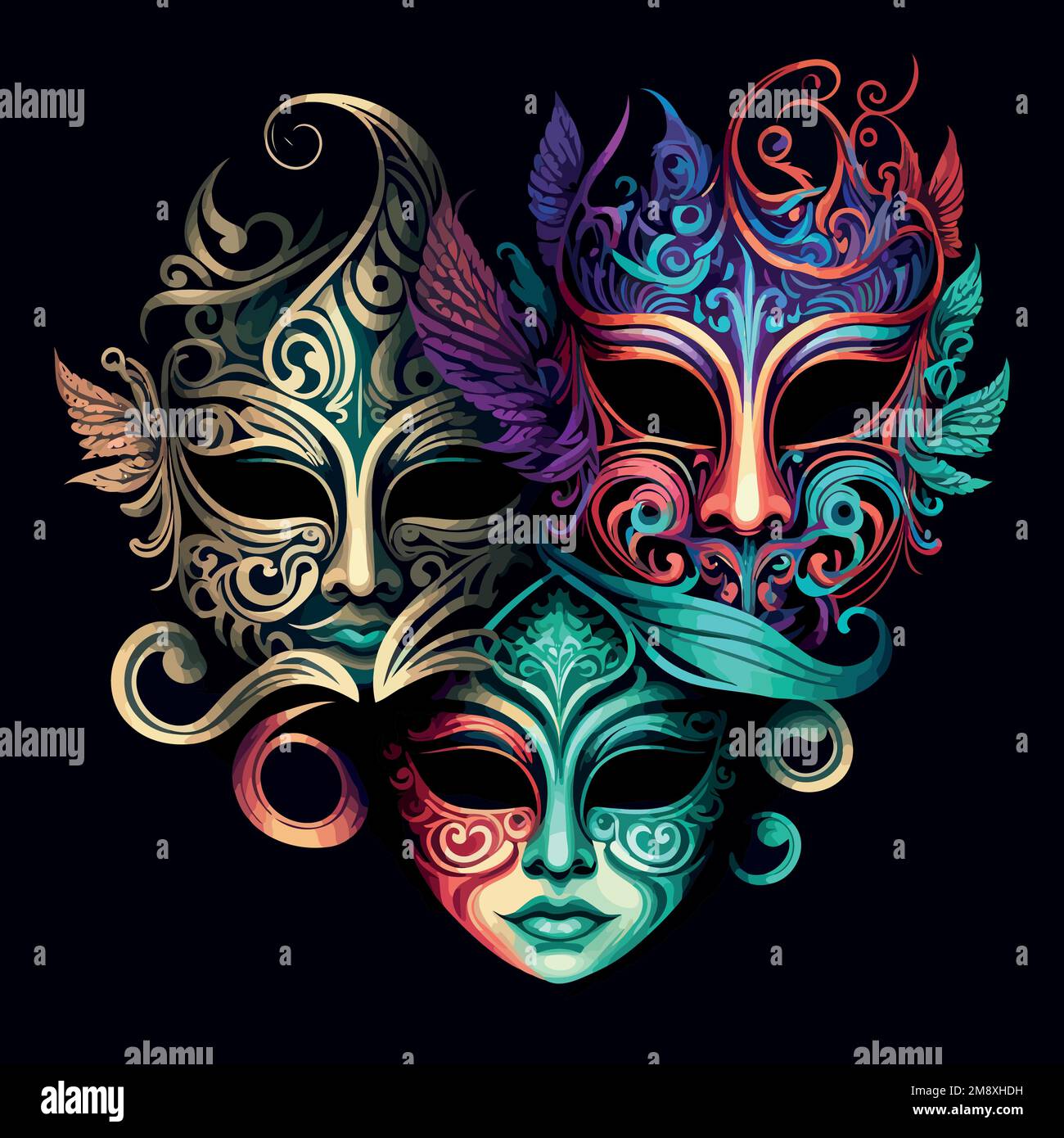 Vector illustration of an ornate colorful venetian mask in carnival ...