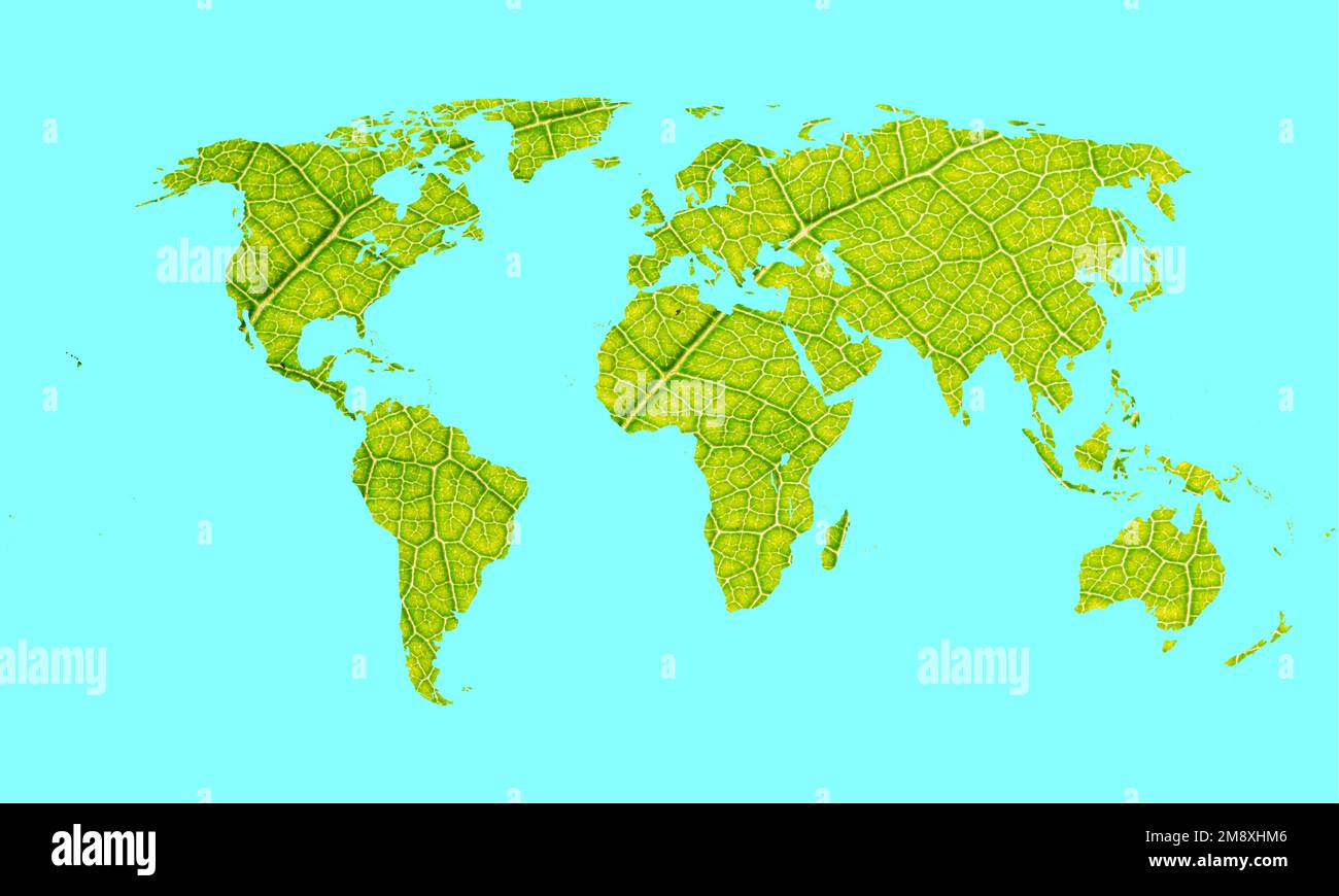 World Map in green color with blue ocean background. Vector ...