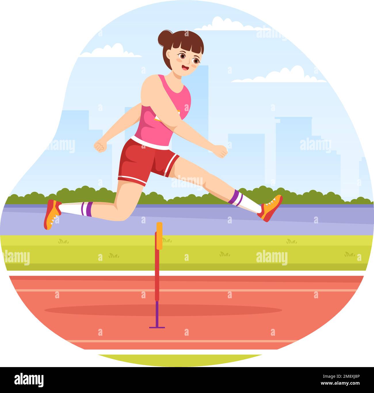 Athlete Run Hurdle Long Jump Sportsman Game Illustration in Obstacle ...