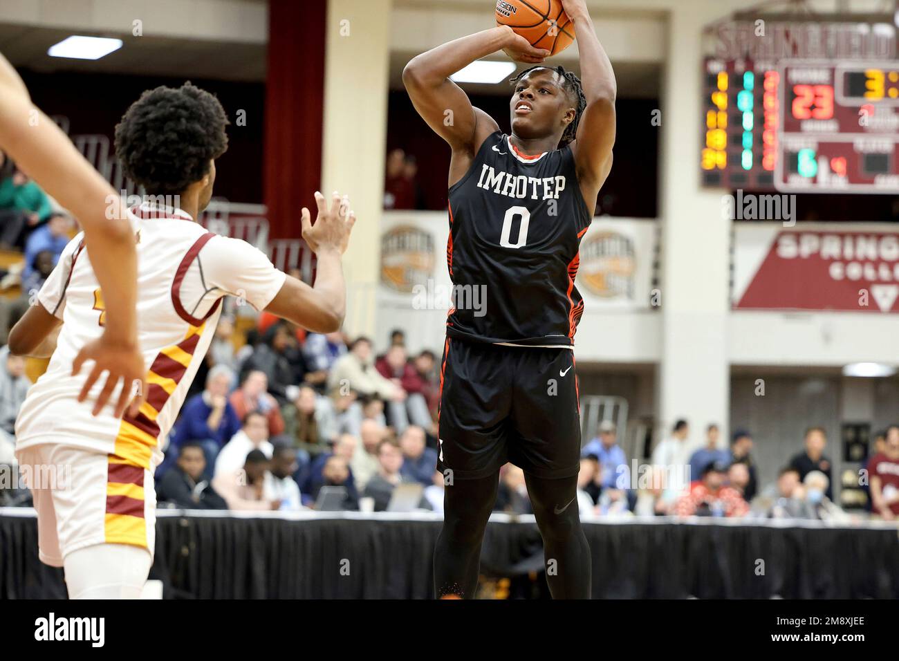 Imhotep's Ahmad Nowell #0 in action against Cardinal Hayes during a ...