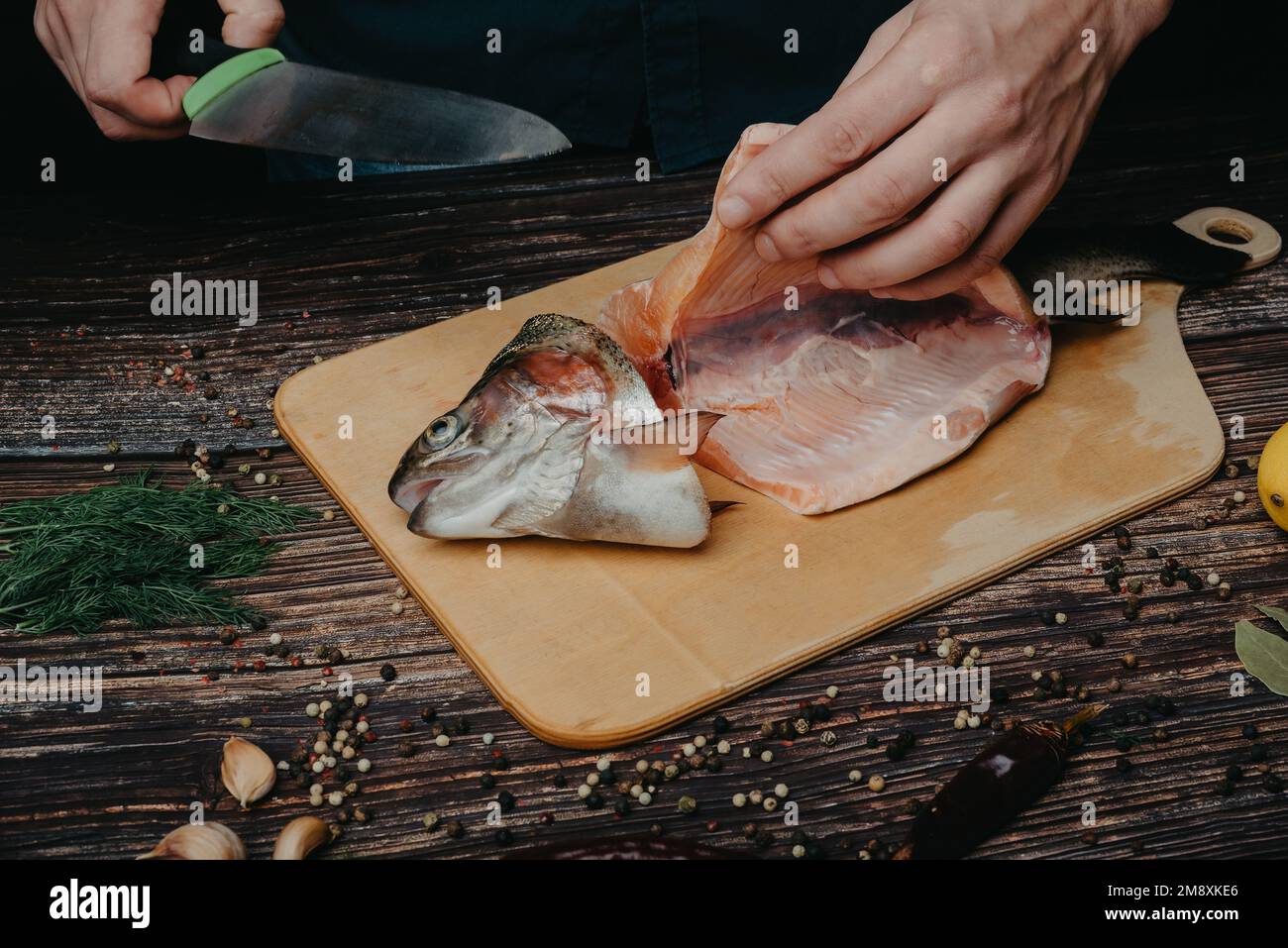 Butchering salmon piece red fish hi-res stock photography and images ...