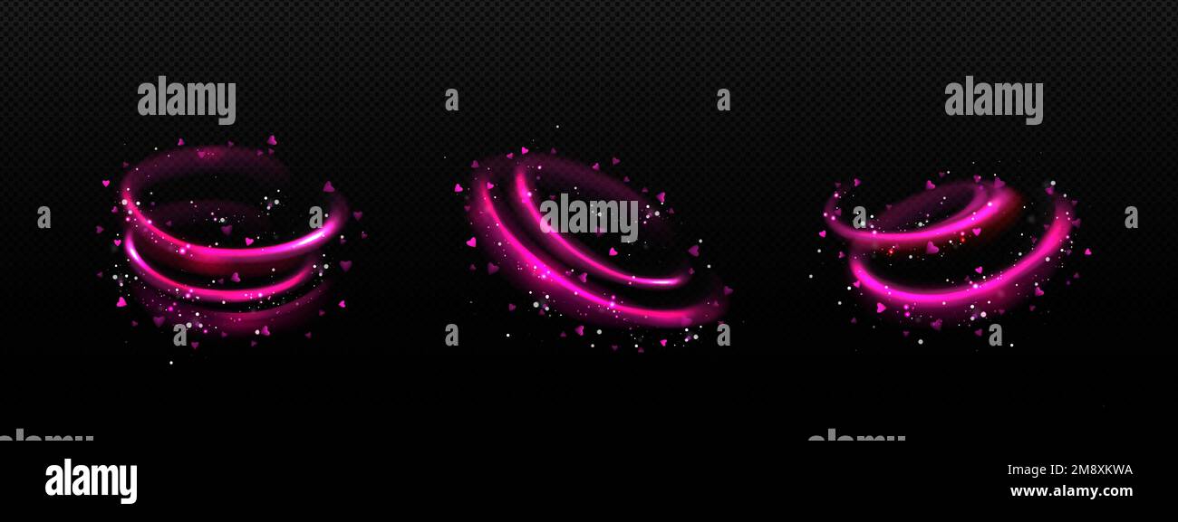 Magic light effect, pink air or wind swirl with twinkle hearts. Glow ...