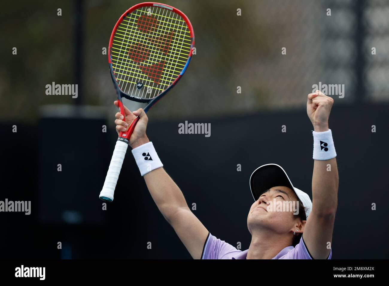 Yoshihito Nishioka of Japan celebrates after defeating Mikael Ymer of ...
