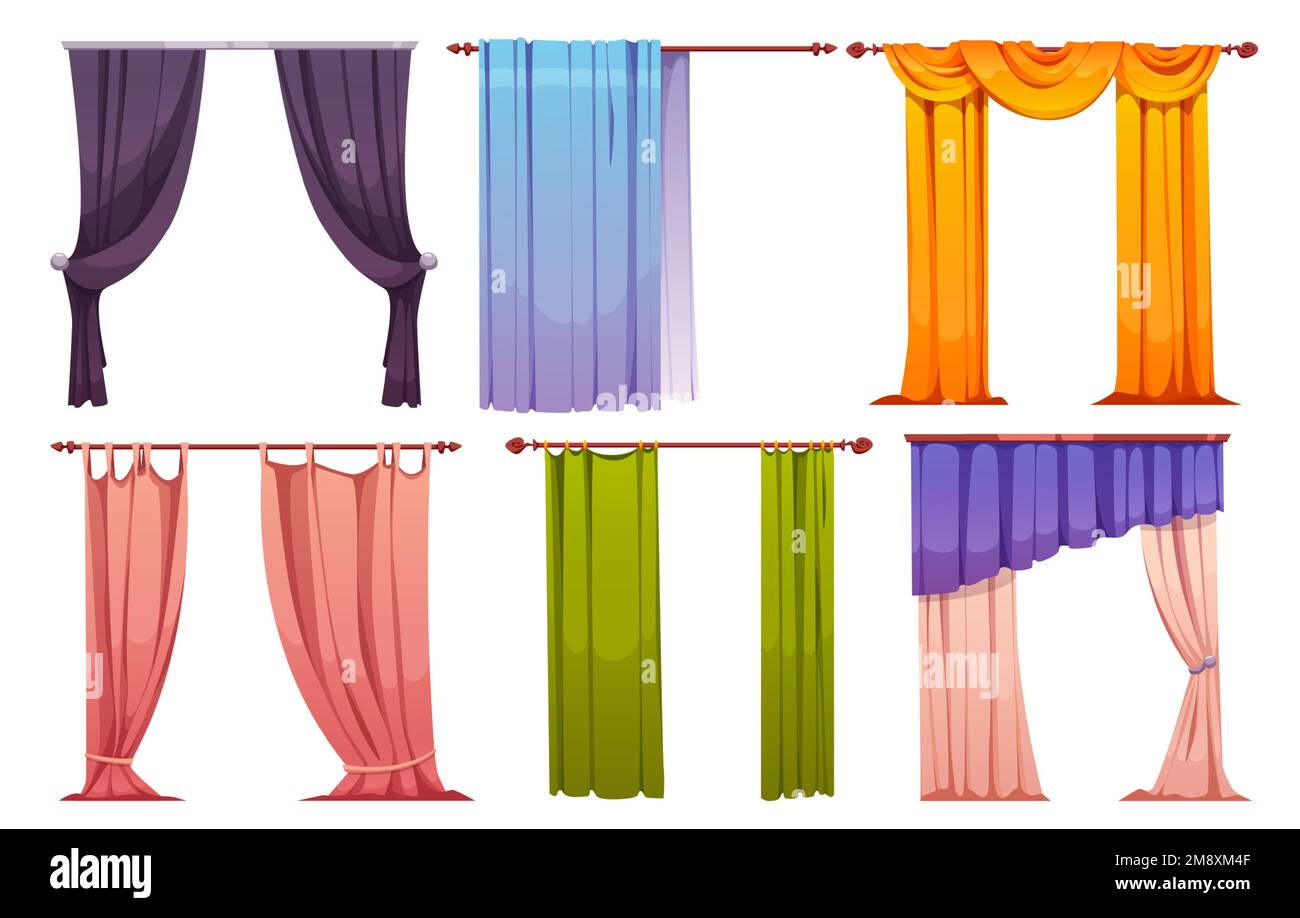Cartoon set of color curtains isolated on white background. Vector ...