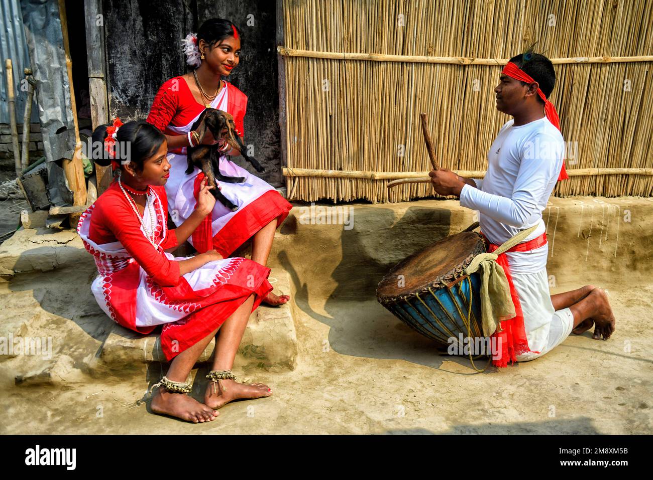 Tribal people seen practicing folk music during the Makar Sankranti ...