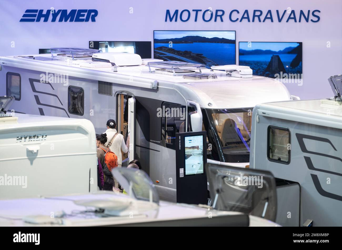 Stuttgart, Germany. 14th Jan, 2023. Hymer brand motorhomes stand in a ...