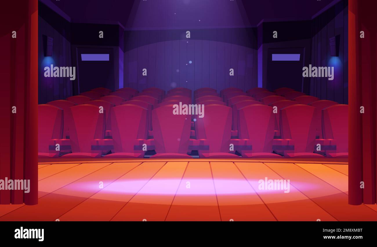 Theater stage and auditorium. Theatre or cinema hall interior with ...